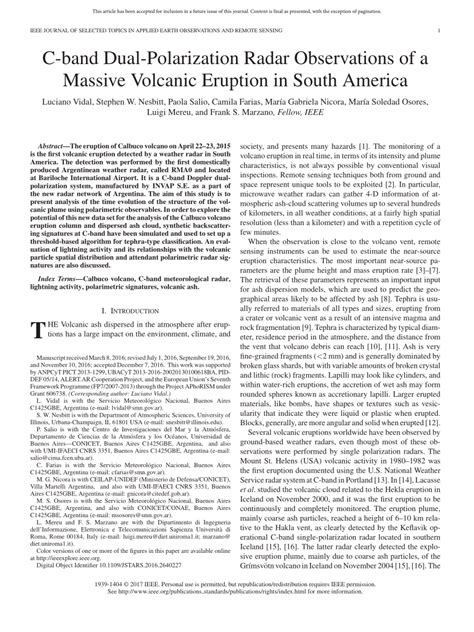 Pdf C Band Dual Polarization Radar Observations Of A Massive Volcanic Eruption In South America