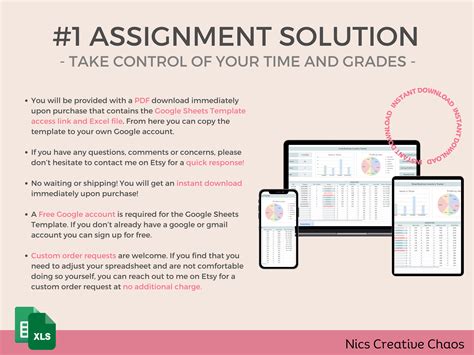 Google Sheets Assignment Tracker Spreadsheet Template College Assignment Tracker Textbook