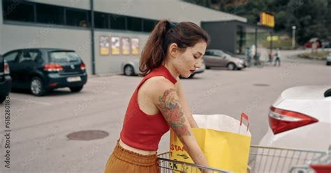 Concept Of Buy And Sell Trade Industry Woman Loading Products From