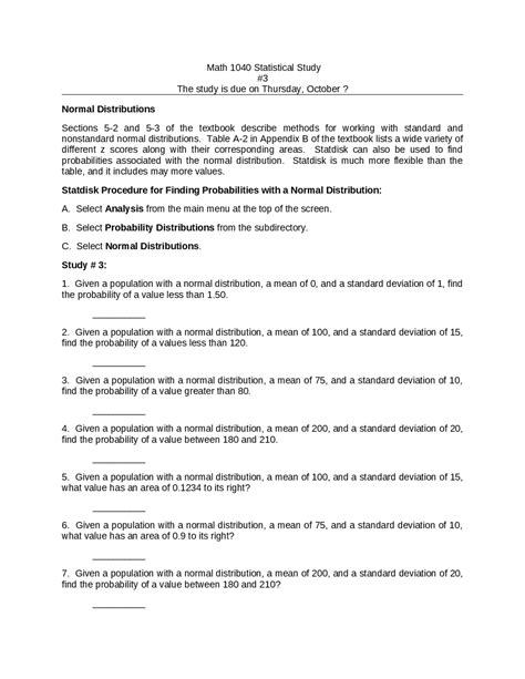 Introduction To Statistics Normal Distributions Paper Math 1040
