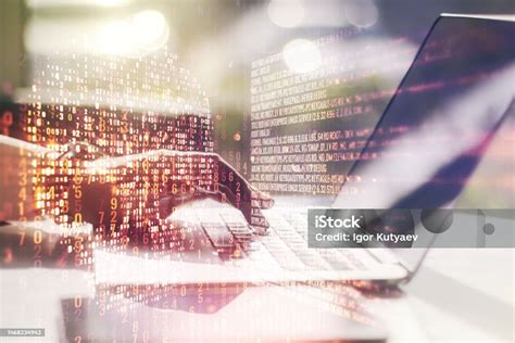 Creative Code Skull Hologram And Hands Typing On Computer Keyboard On Background Cybercrime And ...