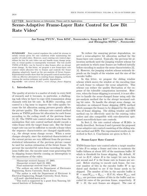 Pdf Scene Adaptive Frame Layer Rate Control For Low Bit Rate Video