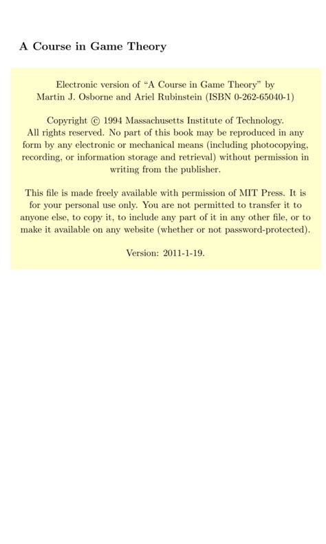 A Course In Game Theory