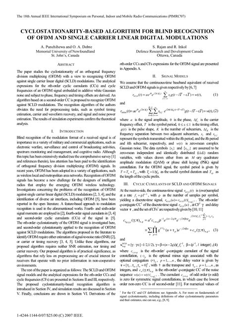 Pdf Cyclostationarity Based Algorithm For Blind Recognition Of Ofdm And Single Carrier Linear