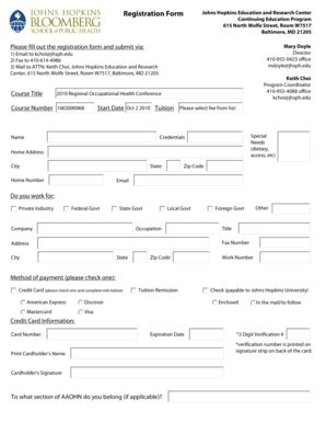 Fillable Online Jhsph Please Fill Out The Registration Form And Submit Via Jhsph Fax Email