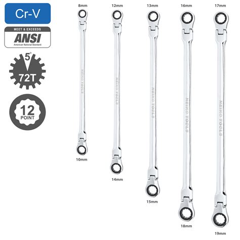 Double Box End Ratcheting Wrench 5pc Metric Universal Spline Xl