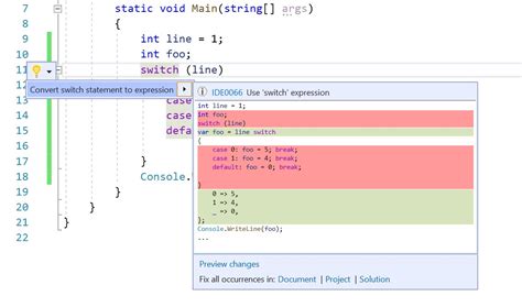 Convert switch statement to switch expression - Visual Studio (Windows) | Microsoft Learn