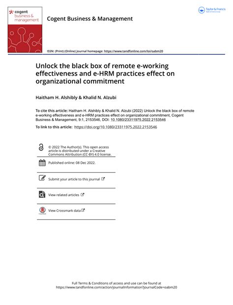 Pdf Unlock The Black Box Of Remote E Working Effectiveness And E Hrm