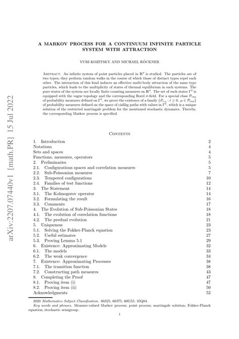 Pdf A Markov Process For A Continuum Infinite Particle System With