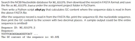 Solved Search The Ncbi Nucleotide Database For Ng 021275