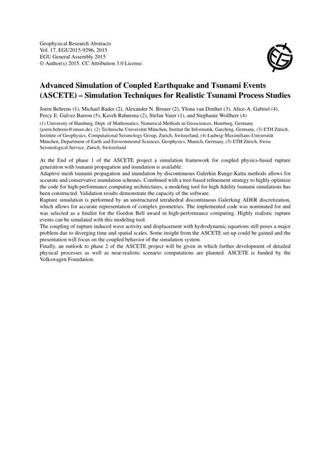 Pdf Advanced Simulation Of Coupled Earthquake And Tsunami Events
