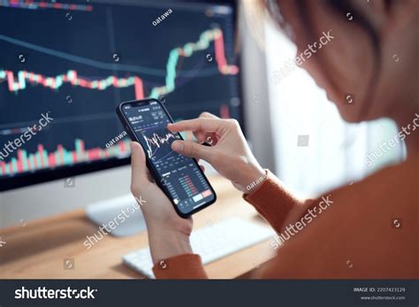 Closeup Woman Checking Bitcoin Price Chart Stock Photo Shutterstock