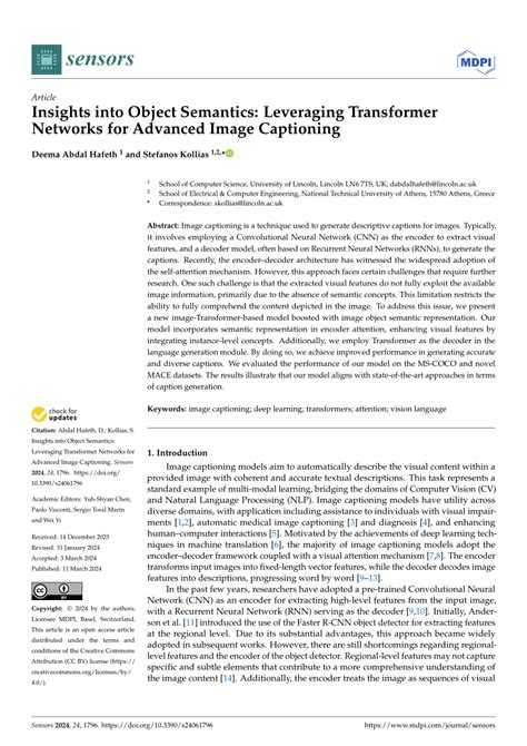 Pdf Insights Into Object Semantics Leveraging Transformer Networks For Advanced Image Captioning