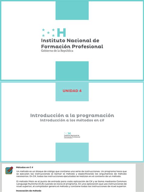 Clase 4 Introducción A Los Métodos En C Pdf Método Programación De