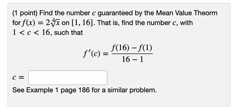 Solved Point Find The Number C Guaranteed By The Mean Chegg Com