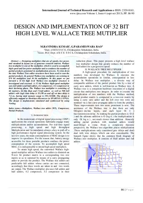 Pdf Design And Implementation Of 32 Bit High Level Wallace Tree Mutiplier Meghana Raju