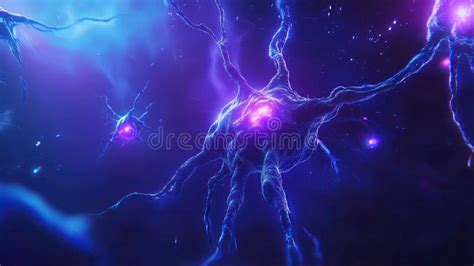 Illustration of a Neuron Cell with Glowing Synapses Stock Illustration - Illustration of anatomy ...
