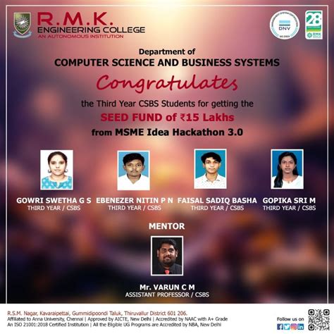 Department Of Computer Science And Business Systems Feels Proud In
