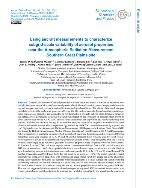 PDF Using Aircraft Measurements To Characterize Subgrid Scale Variability Of Aerosol