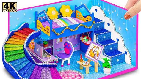 کاردستی با کارتون اتاق خواب مینیاتوری آسمان آبی