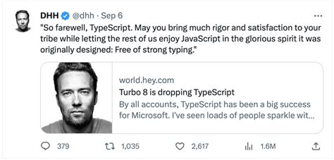 ruby on rails 的创始人将 typescript 从 turbo 框架中移除，引起社区不满 知乎