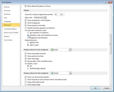 MS Excel Display Comment Indicator Next To Cells With Comments