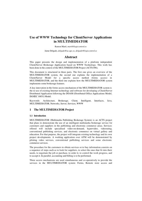 pdf use of technology for client server applications in multimediator
