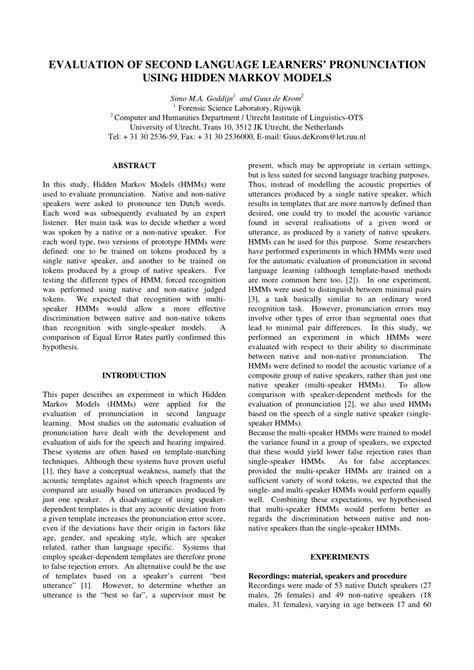 Pdf Evaluation Of Second Language Learners Pronunciation Using