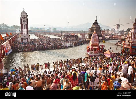A Crowd Gathers At The Ganges River For The Kumbh Mela Pilgrimage
