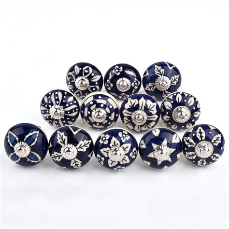 Blue Ceramic Drawer Pulls Knobs Kitchen Cabinet Door Handle Drawer
