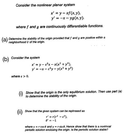 Solved Consider The Nonlinear Planar System