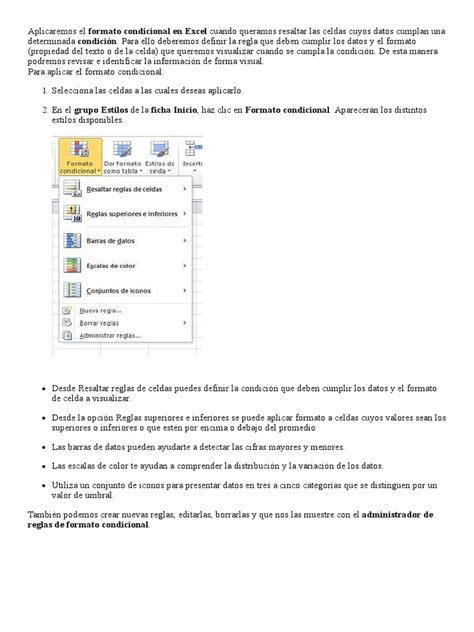 Formato Condicional En Excel Pdf