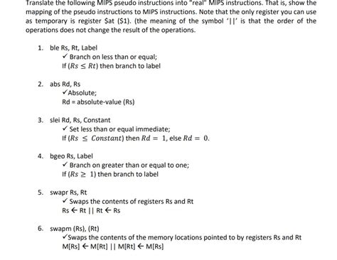 Translate The Following MIPS Pseudo Instructions Into Chegg Com