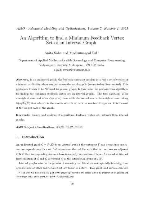 Pdf An Algorithm To Find A Minimum Feedback Vertex Set Of An Interval