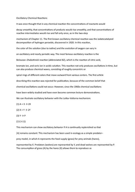 Oscillatory Chemical Reactions The First Known Oscillatory Chemical