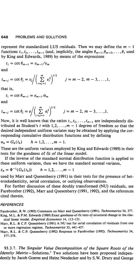 The Singular Value Decomposition Of The Square Roots Of The Identity Matrix Econometric Theory
