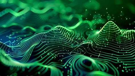 Futuristic Green Digital Waves Flowing Abstract Data Stream Visualization Concept Of Cyber