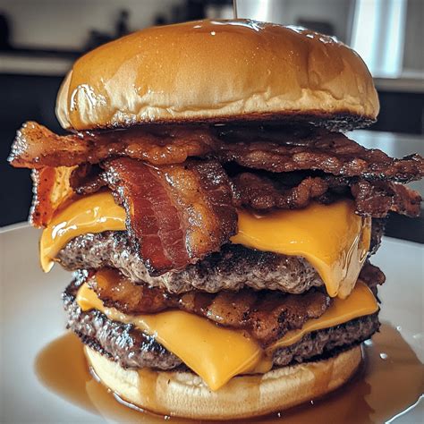 Ultimate Maple Bourbon Bacon Cheeseburger Stack