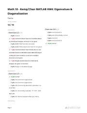 Eigenvalues Diagonalization MATLAB HW Solutions Course Hero