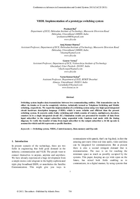 pdf vhdl implementation of a prototype switching system gaurav