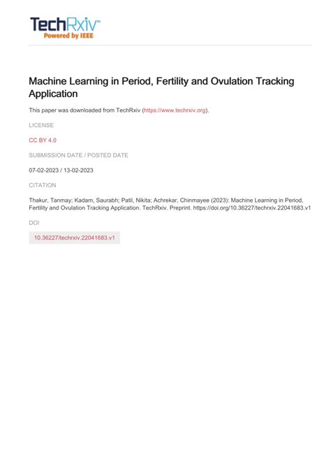 Pdf Machine Learning In Period Fertility And Ovulation Tracking