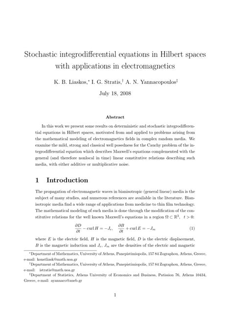 Pdf Stochastic Integrodifferential Equations In Hilbert Spaces With Applications In