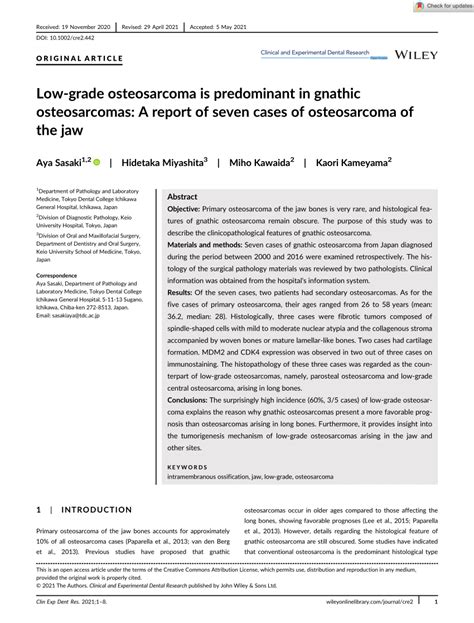 Pdf Low‐grade Osteosarcoma Is Predominant In Gnathic Osteosarcomas A