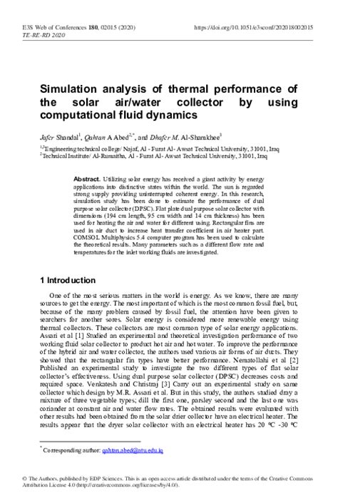 pdf simulation analysis of thermal performance of the solar air water