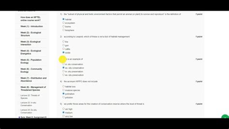 Nptel Wildlife Ecology Assignment 8 Solutionweek 8 Youtube