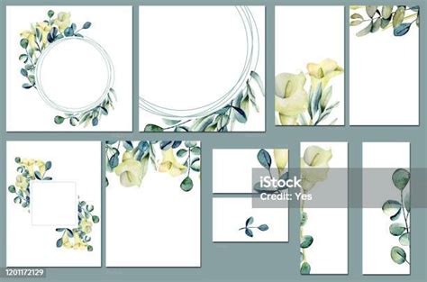 수채화 칼라 꽃으로 설정 카드 템플릿 비즈니스 결혼 기념일 초대장 전단지 브로셔 테이블 번호 Rsvp 감사 카드 날짜 카드를 저장하기위한 예술적 디자인 카라에 대한 스톡