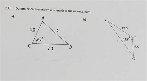 solved pq1 determine each unknown side length to the
