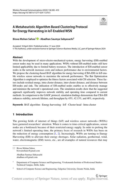 A Metaheuristic Algorithm Based Clustering Protocol For Energy Harvesting In Iot Enabled Wsn