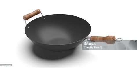 흰색 배경에 고립 된 나무 핸들 빈 냄비 3 차원 일러스트 레이 션 0명에 대한 스톡 사진 및 기타 이미지 0명 3차원 형태 강철 Istock