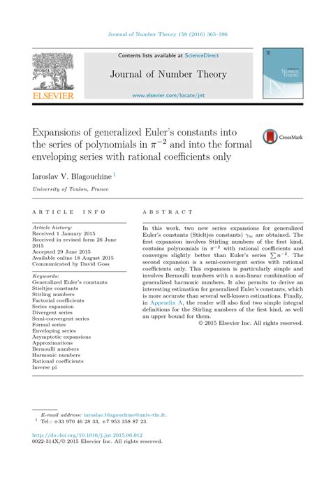 Pdf Expansions Of Generalized Eulers Constants Into The Series Of